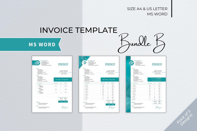 Editable Invoice Template Bundle, Modern Business Receipt (A4 & US ...