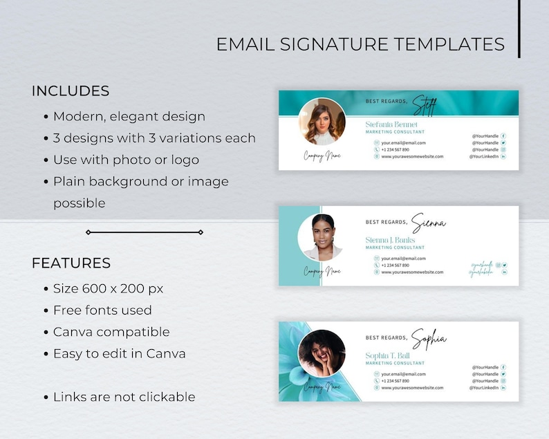 Email Signature Canva Template Bundle With Photo Modern - Etsy