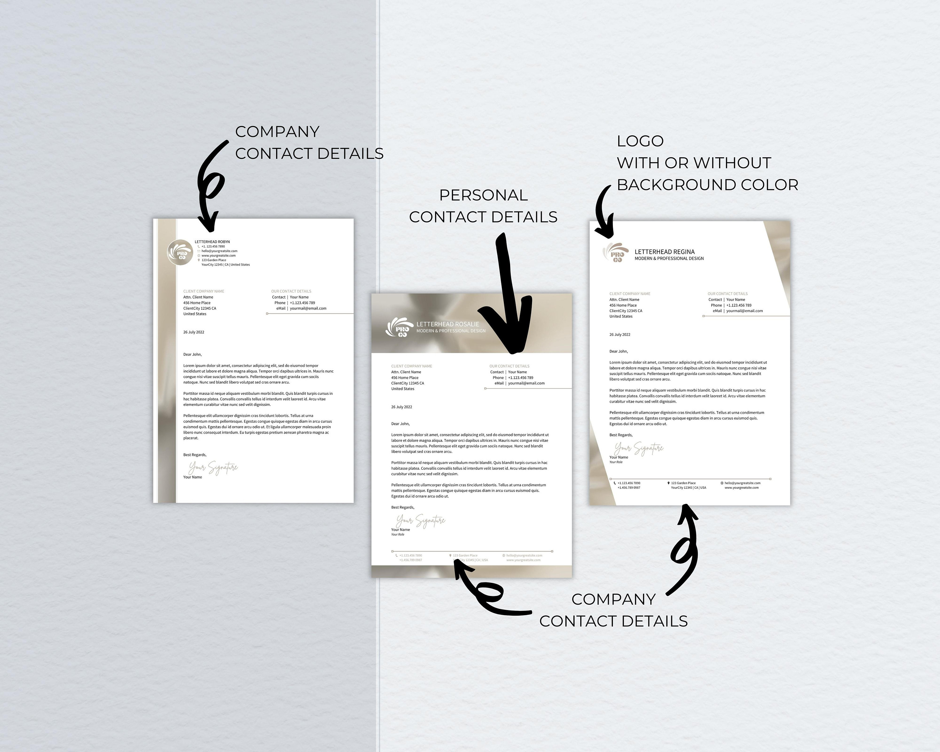 Letterhead Canva & Word Template Bundle, Modern Editable Business ...