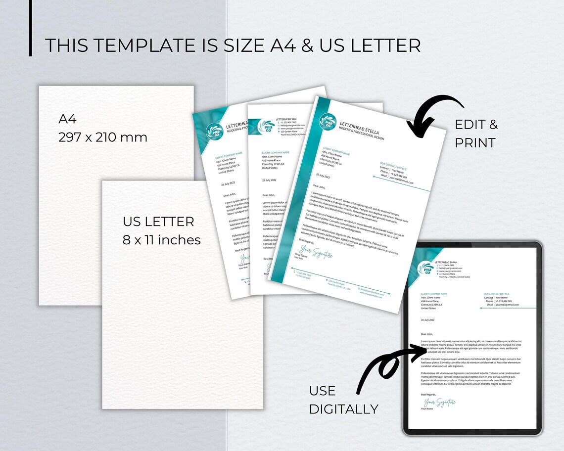 Letterhead Canva Template Bundle Modern Editable Business - Etsy