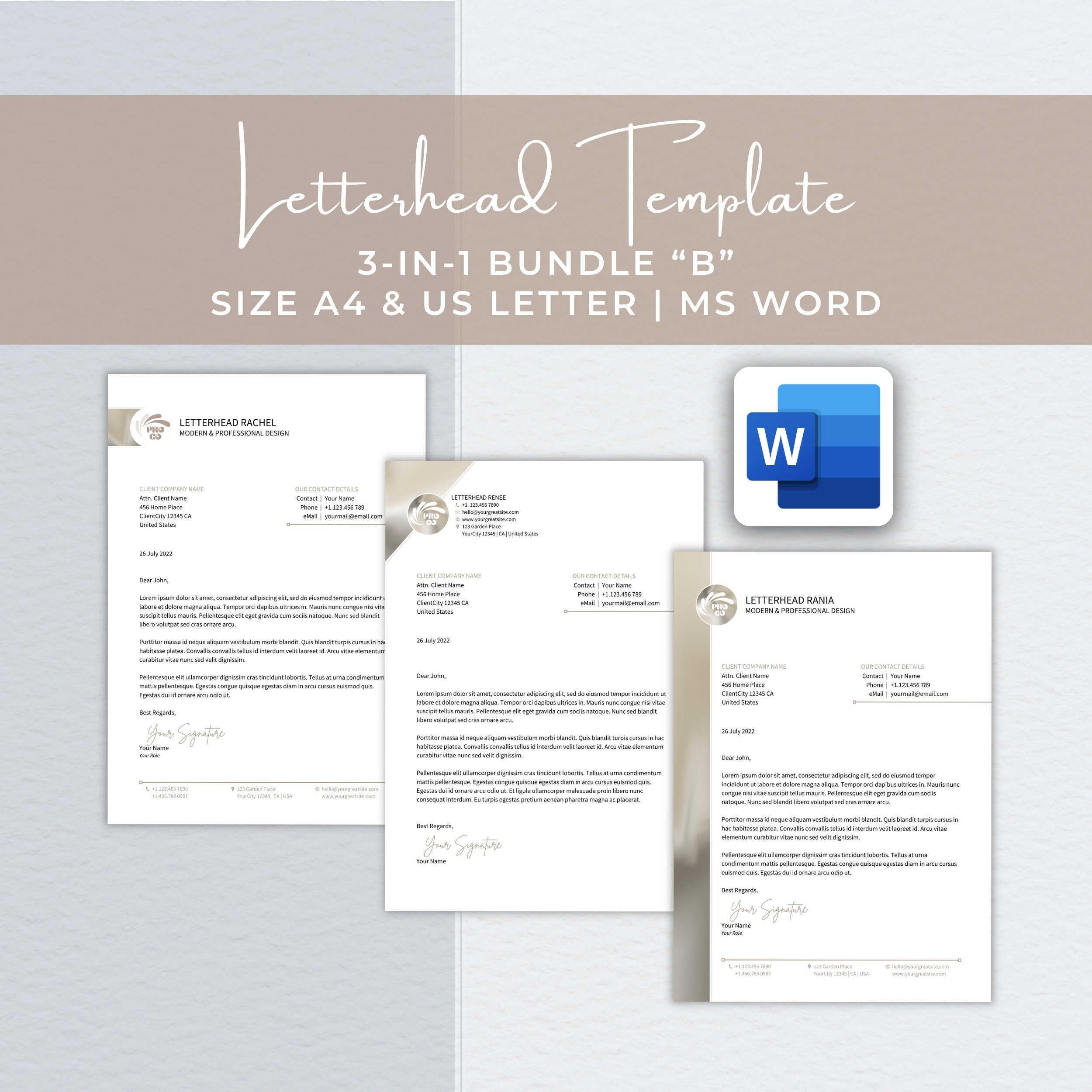 Letterhead Word Template Bundle, Modern Fully-editable Business ...