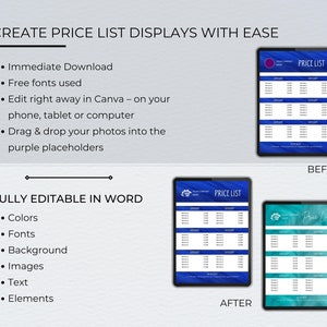 Price List Canva Template, Fully Editable Price Sheet, Printable Price ...