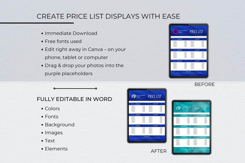 Price List Canva Template Fully Editable Price Sheet - Etsy