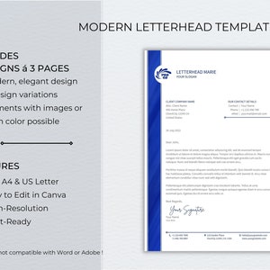 Letterhead Canva Template Bundle, Modern Editable Business Letterhead ...
