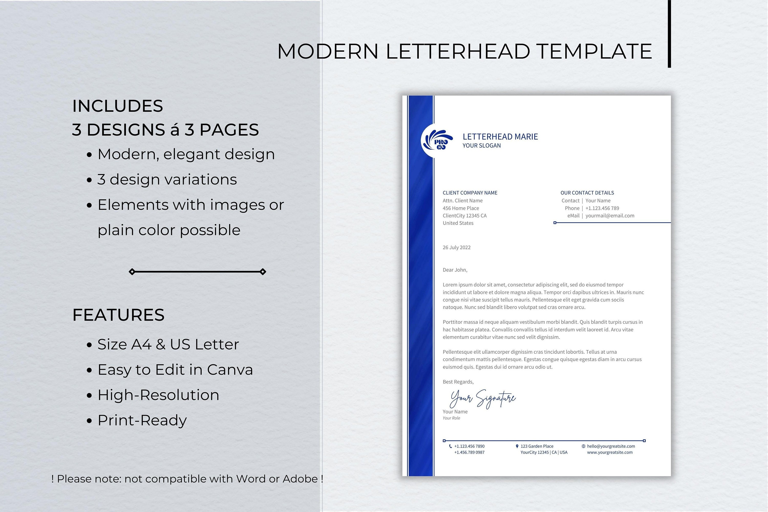 Letterhead Canva Template Bundle Modern Editable Business - Etsy