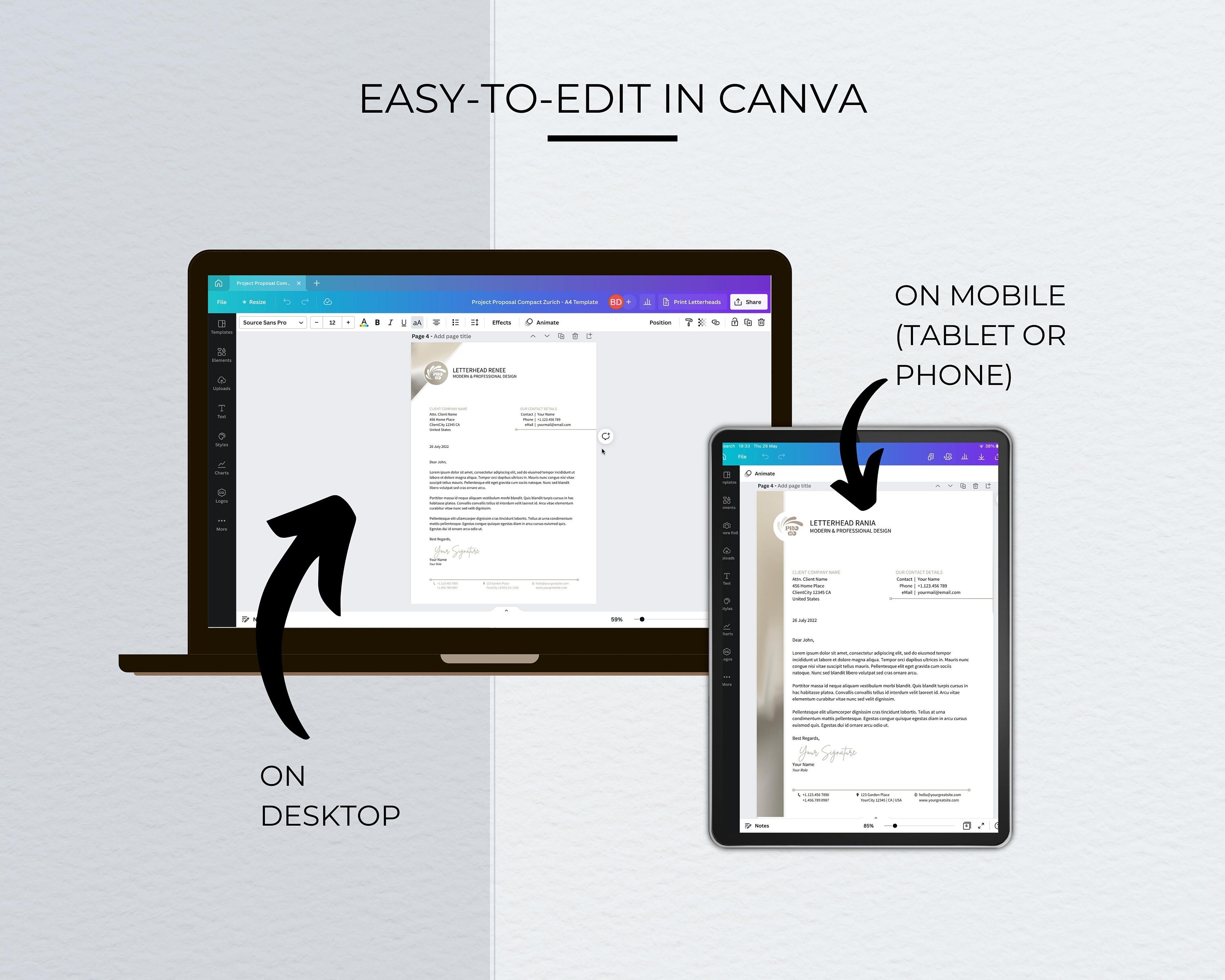 Letterhead Canva Template Bundle, Modern Editable Business Letterhead ...