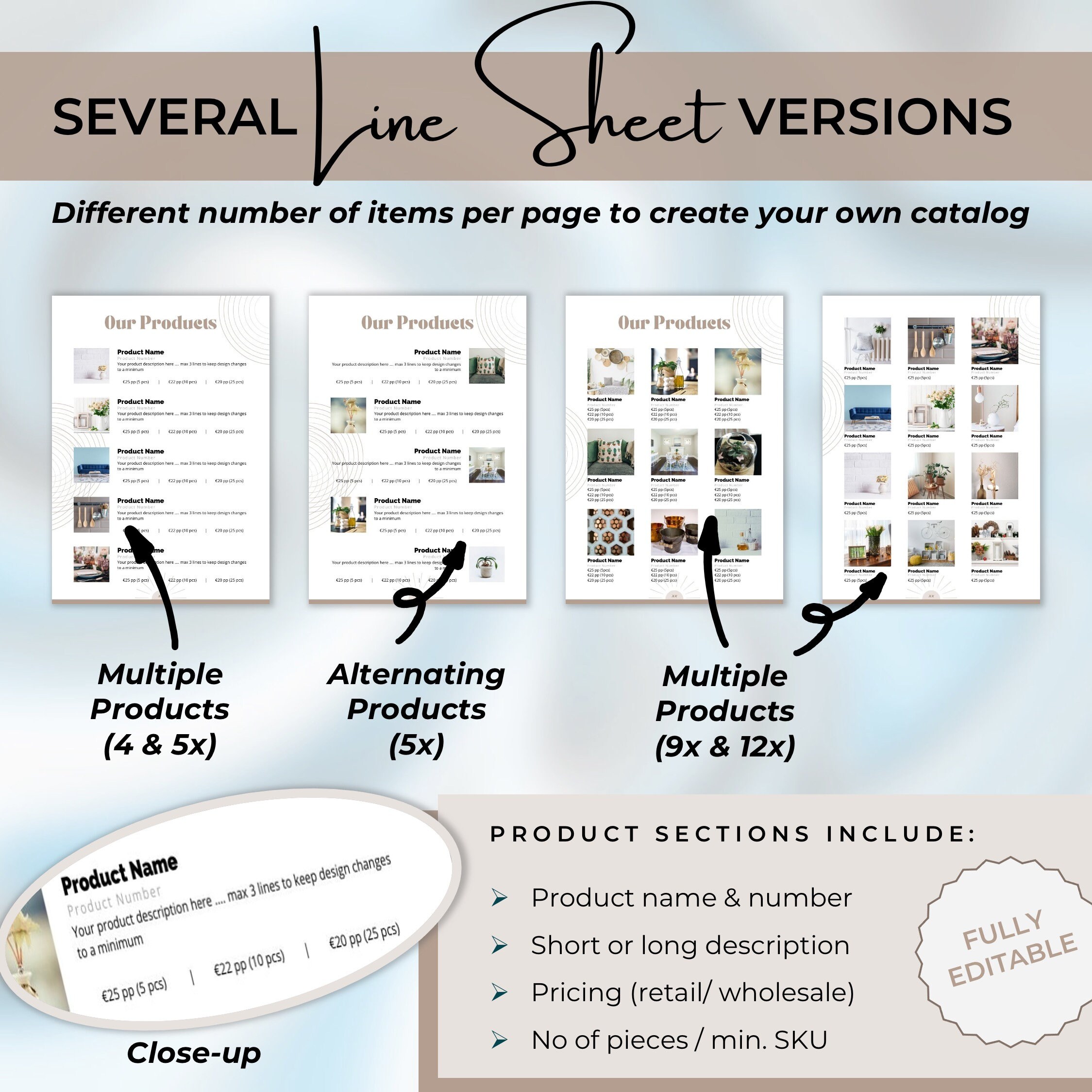 35+ Editable Product Catalog & Line Sheet Templates | Product Pricing ...