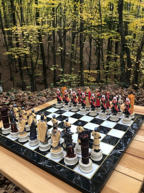 Chess Full Set Hand Painted Ottoman Hun Empire Figure Chess Set ...