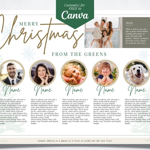 Christmas Newsletter Template for Canva Holiday Family - Etsy