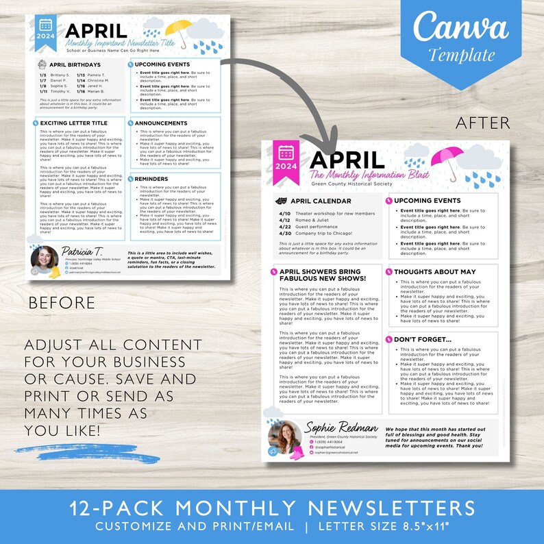 Monthly Calendar Newsletter Canva Template | School Newsletter Design ...