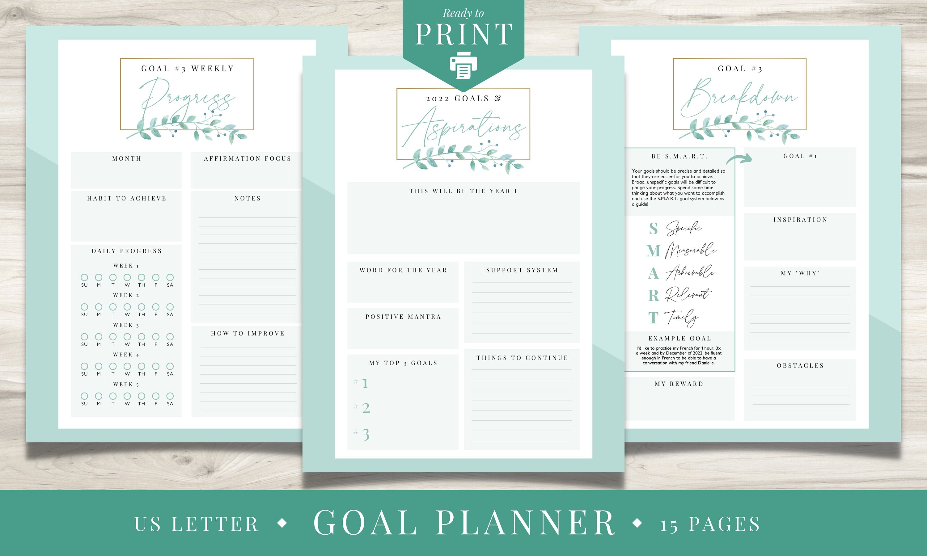 Printable New Year Resolutions Goal Planner | Mint Green Planner ...