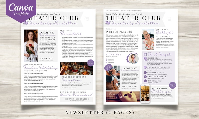 Performing Art Editable Canva Template | Theater Club Newsletter ...