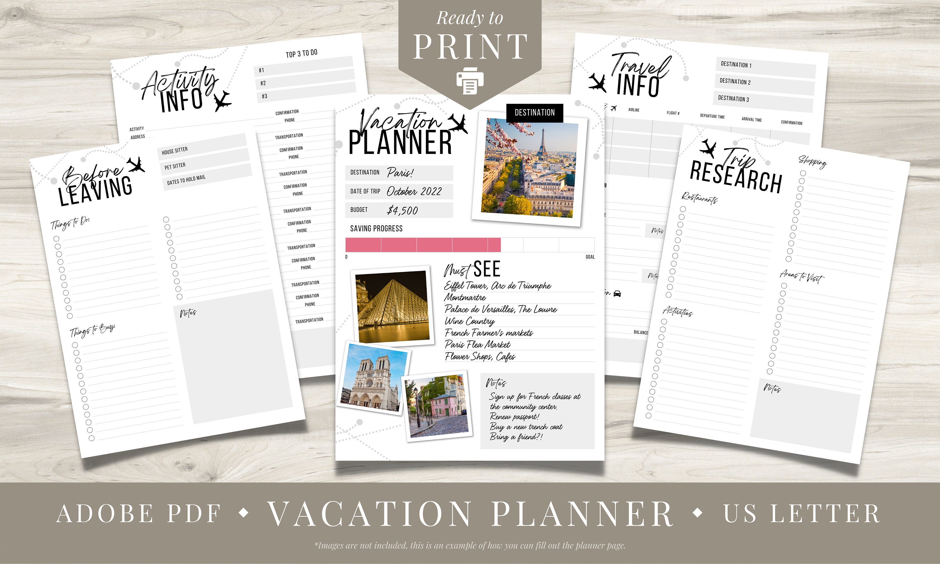 Vacation Planner Printable | Digital Itinerary Template | Packing List ...