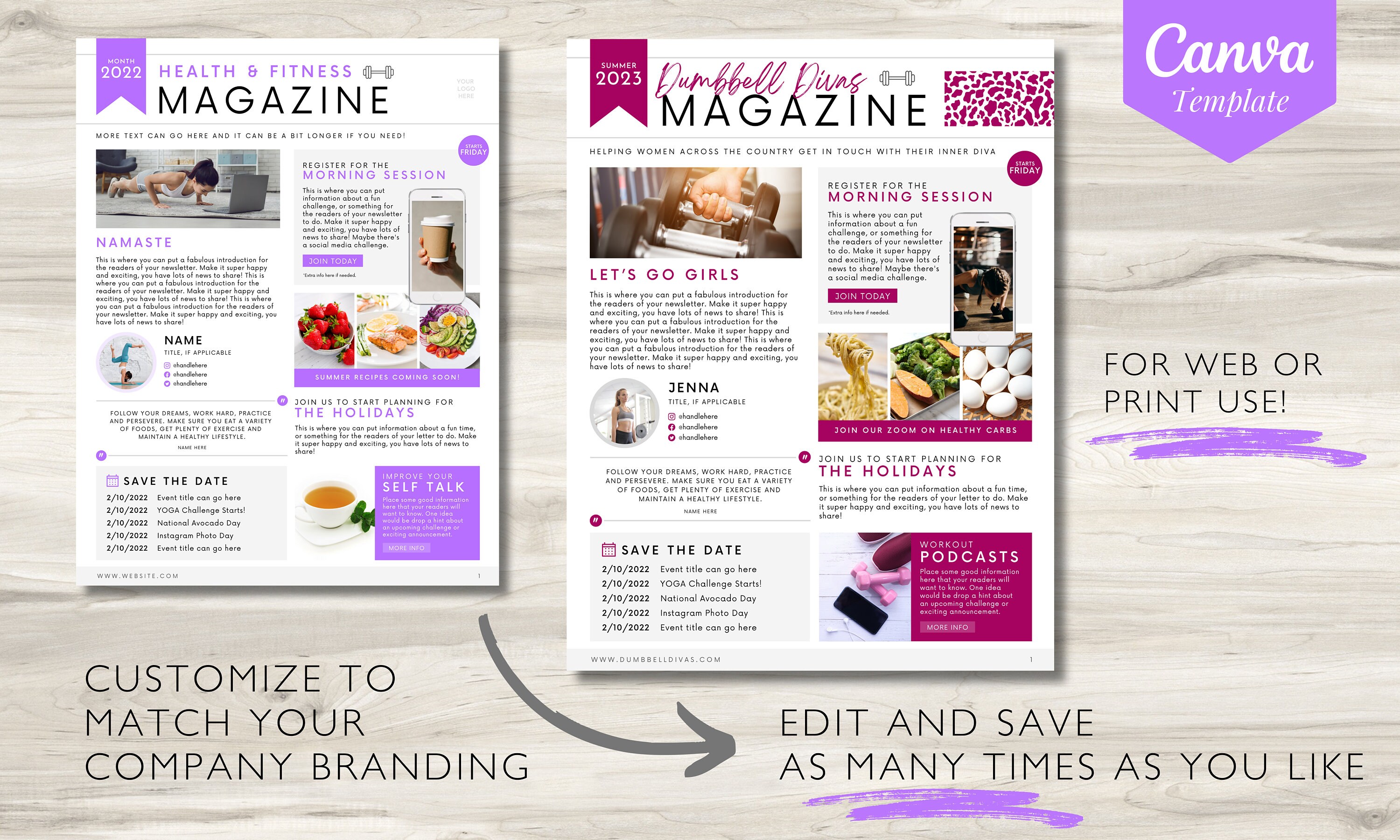Purple Health and Fitness Digital Magazine Newsletter Canva Template ...