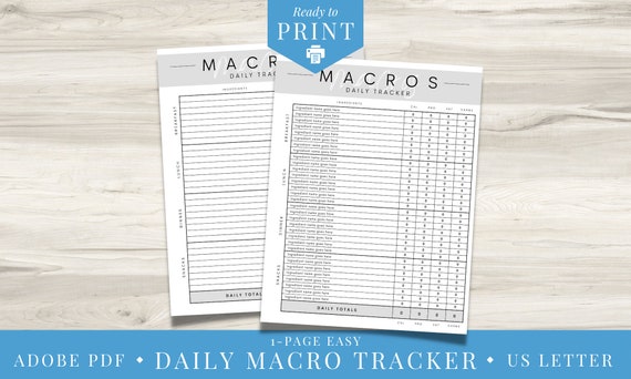 Macro Tracker Printable Template Health and Fitness Planner | Etsy