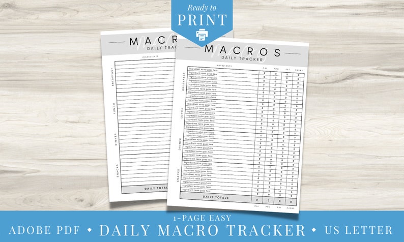 Macro Tracker Printable Template | Health and Fitness Planner | Calorie ...