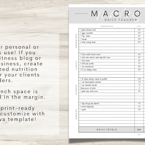 Macro Tracker Printable Template | Health and Fitness Planner | Calorie ...