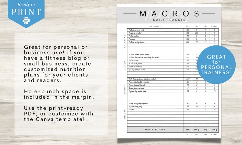 Macro Tracker Printable Template | Health and Fitness Planner | Calorie ...