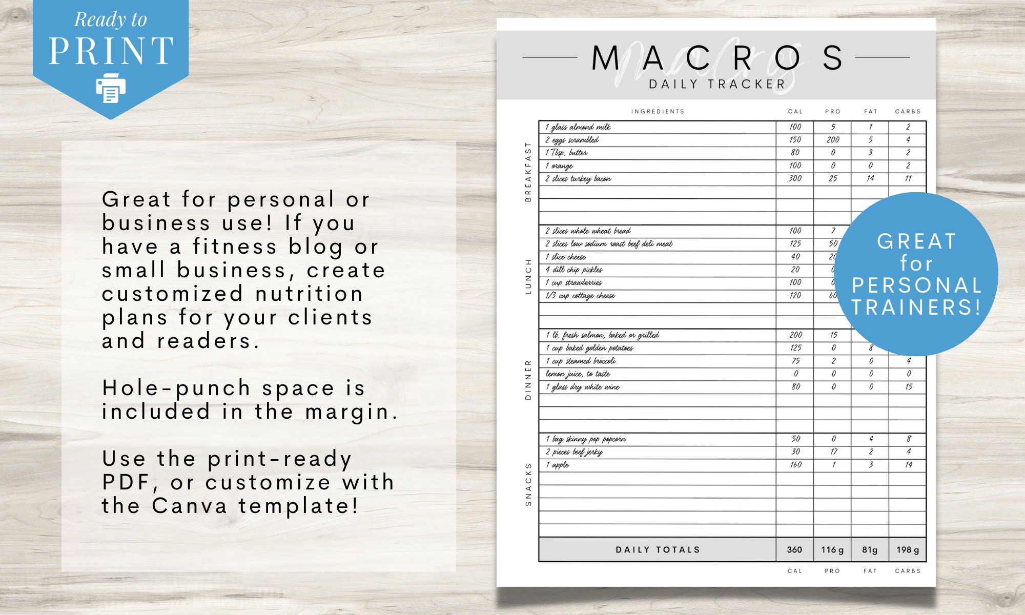 Macro Tracker Printable Template | Health and Fitness Planner | Calorie ...