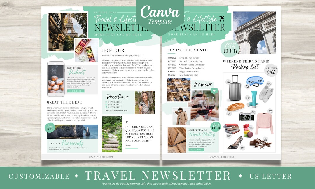 Travel Lifestyle Newsletter Canva Template | Digital Marketing Template ...