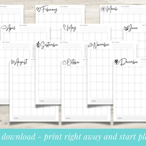Digital Monthly Calendar Printable Letter Size | Black and White ...