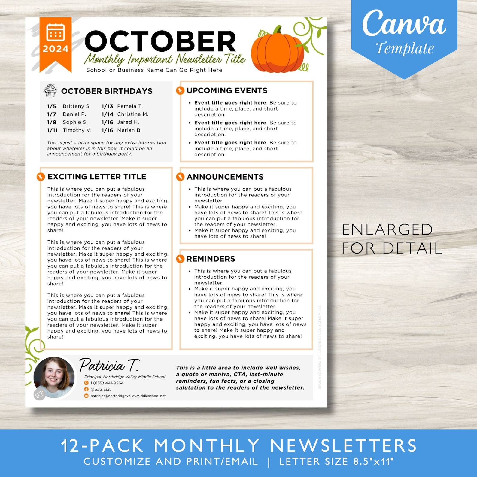 Monthly Calendar Newsletter Canva Template | School Newsletter Design ...