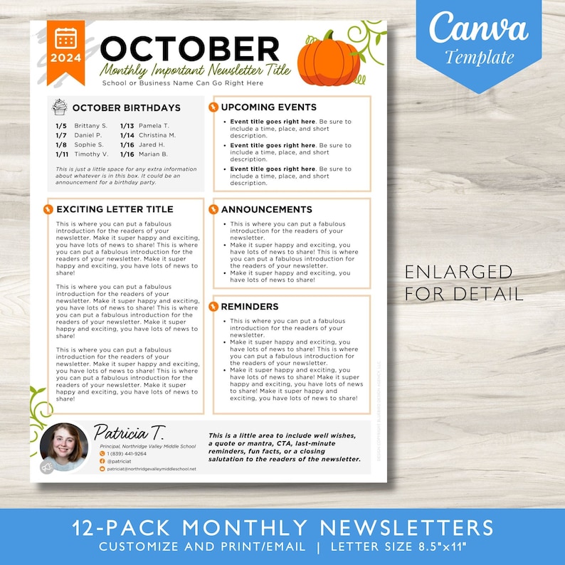 Monthly Calendar Newsletter Canva Template | School Newsletter Design ...