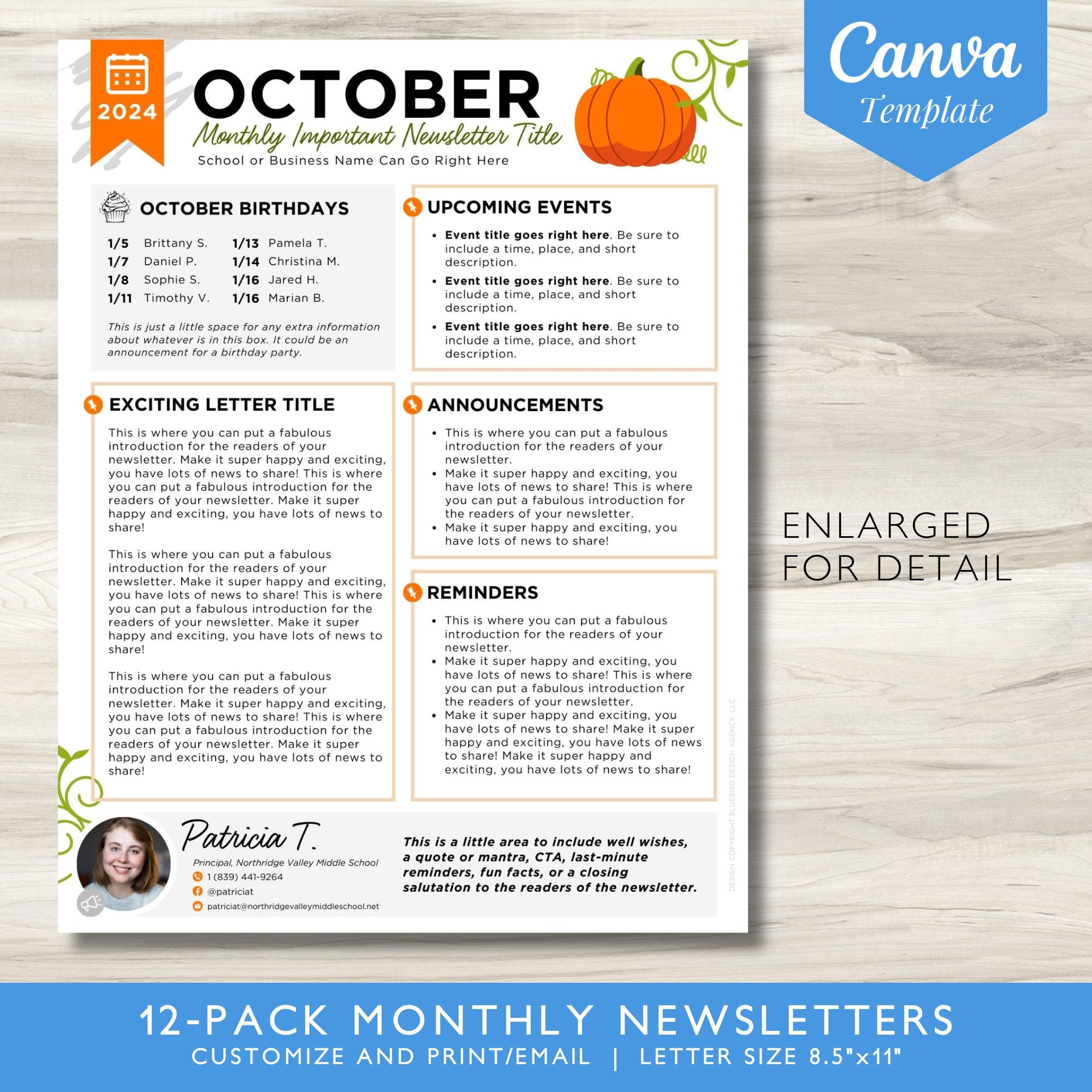 Monthly Calendar Newsletter Canva Template | School Newsletter Design ...