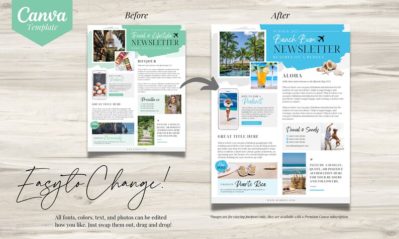 Travel Lifestyle Newsletter Canva Template: Editable Blog (digital ...