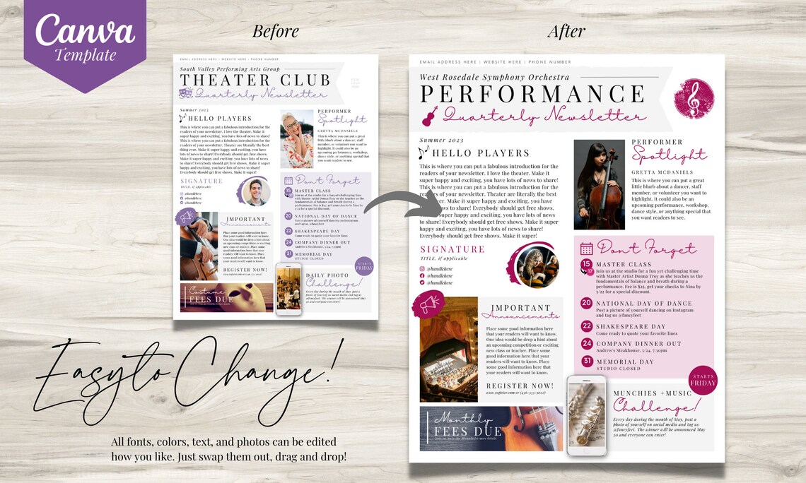 Performing Art Editable Canva Template | Theater Club Newsletter ...