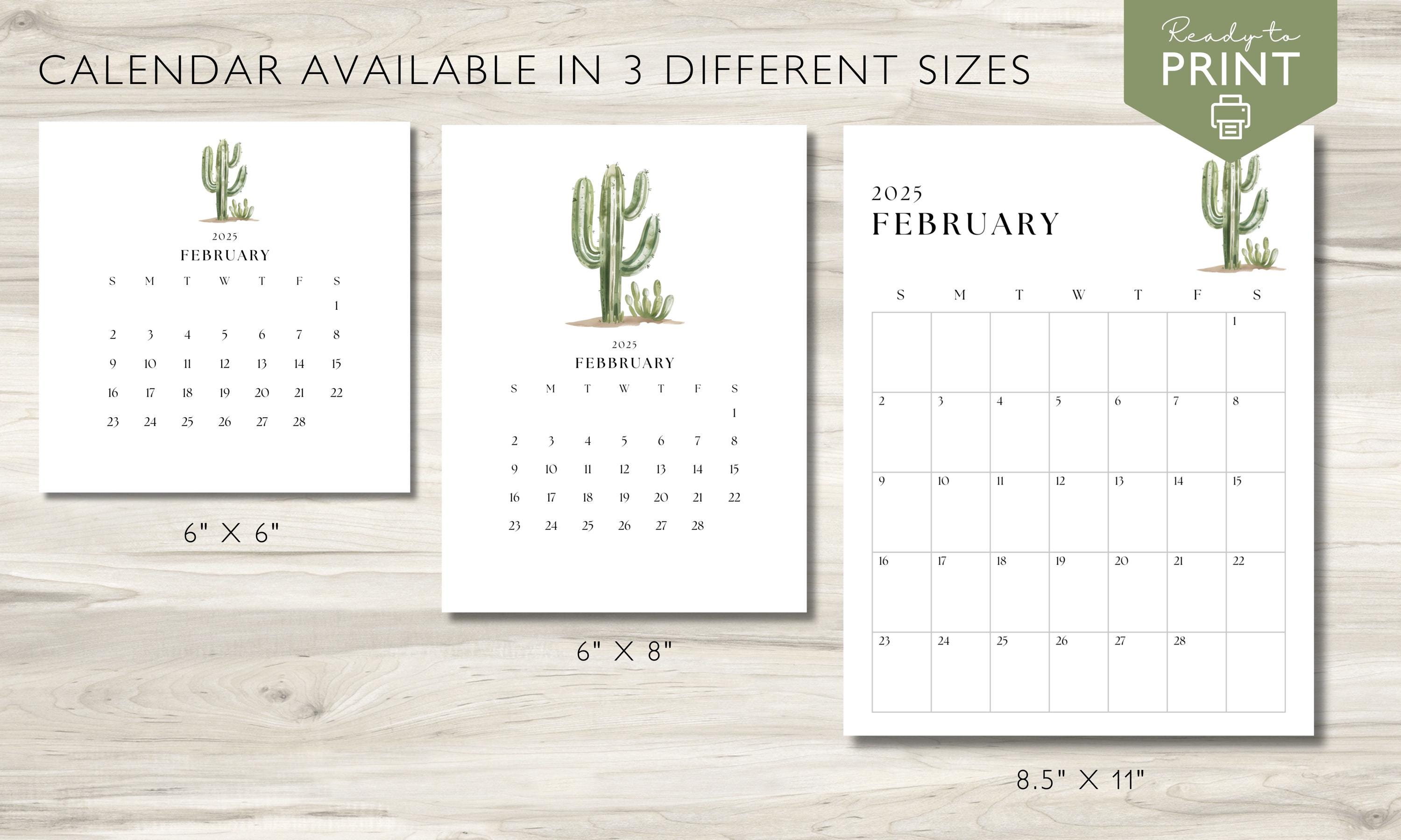 Printable Tabletop Calendar Desert Cactus | Digital 2025 Mini Calendar ...