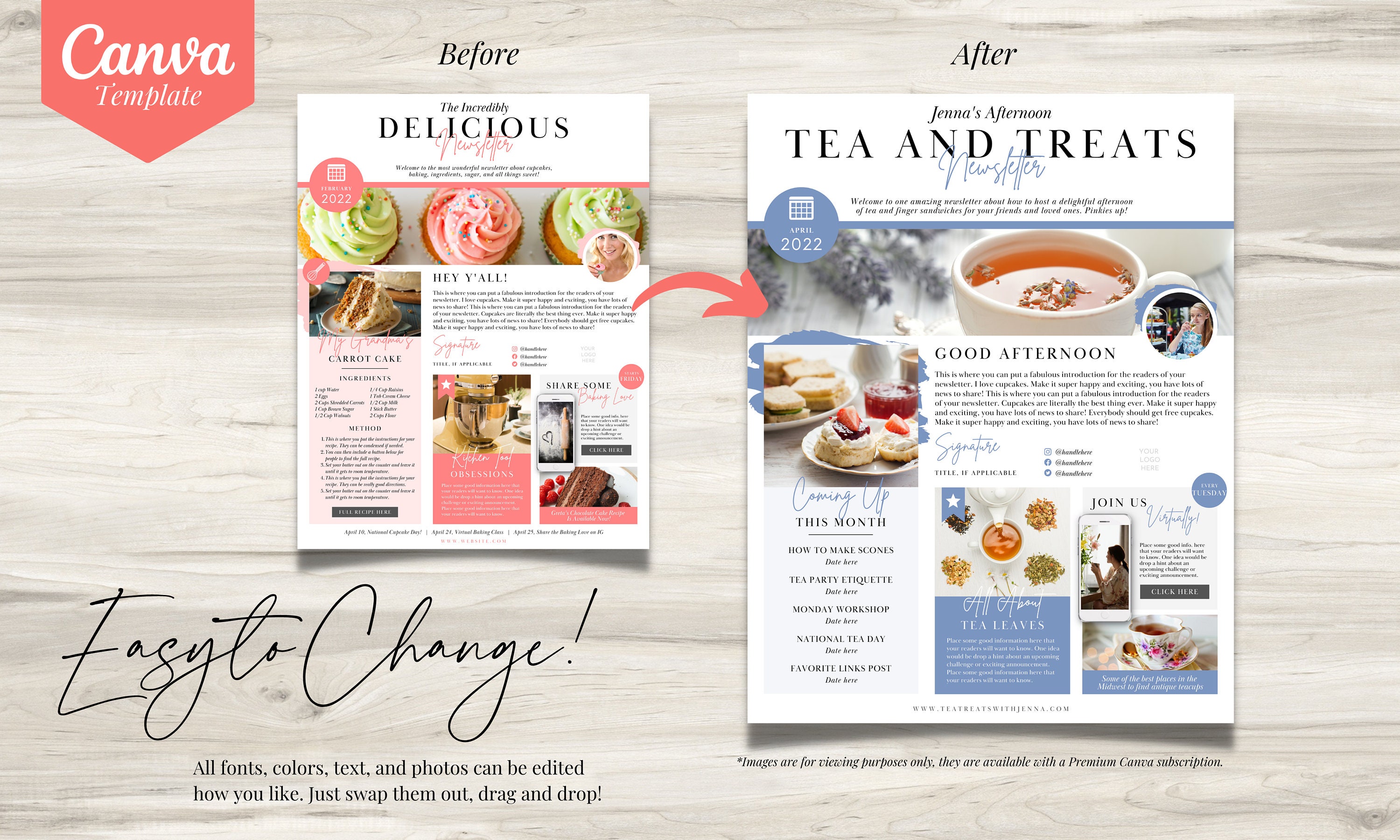 Food and Recipe Blog Newsletter Canva Template | Editable Recipe Letter ...