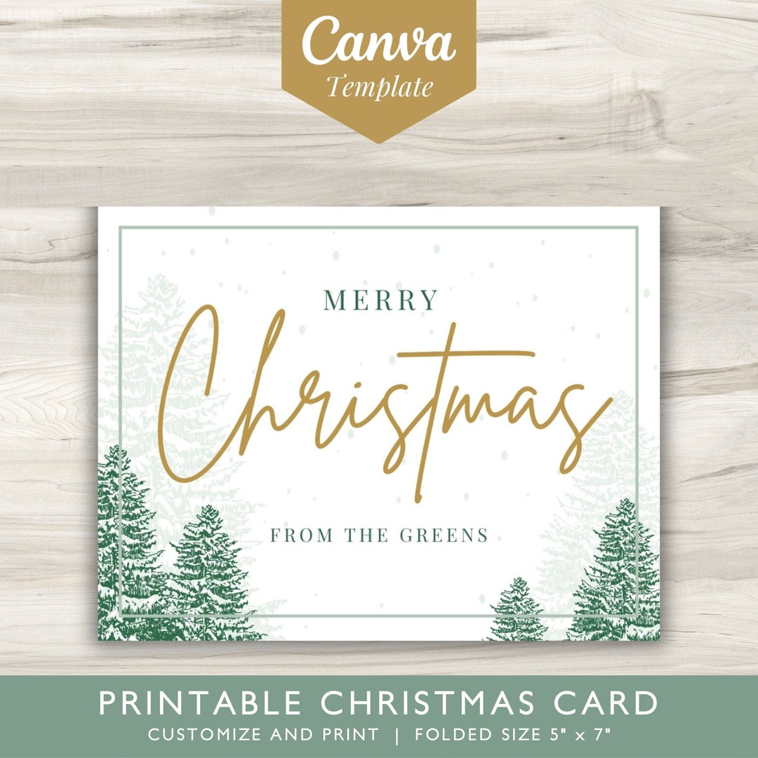 Printable Evergreen 5x7 Christmas Greeting Card | Editable Holiday Card ...