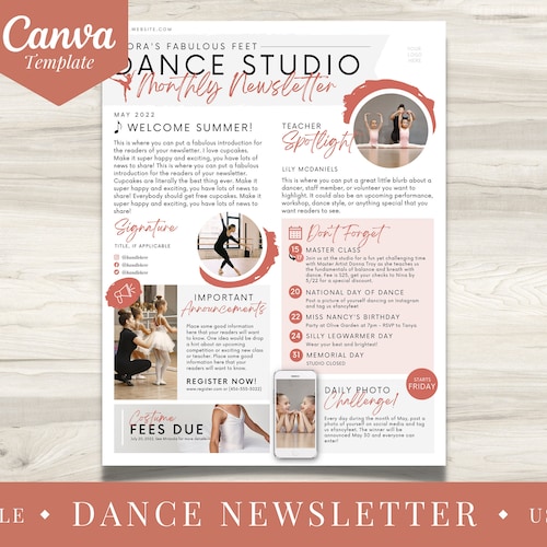 Dance Canva Newsletter Template Editable Dance Club - Etsy India