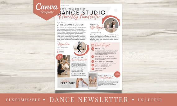 Dance Canva Newsletter Template Editable Dance Club - Etsy India