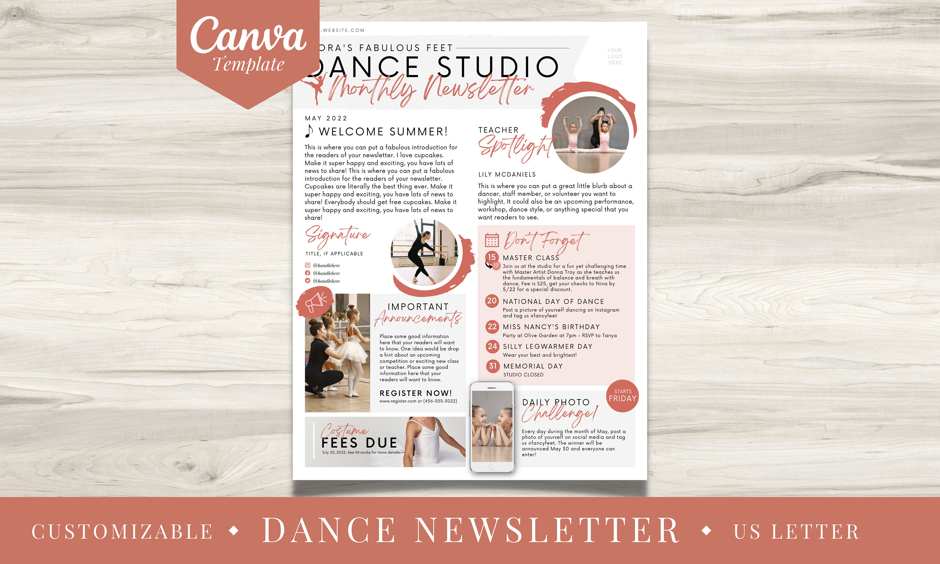 Dance Studio Newsletter Template: Editable Dusty Rose Eblast (canva) - Etsy