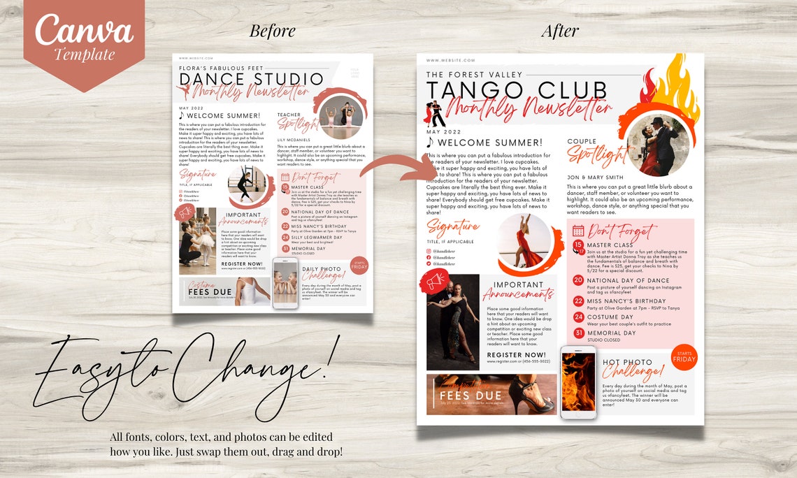 Dance Studio Newsletter Template: Editable Dusty Rose Eblast (canva ...