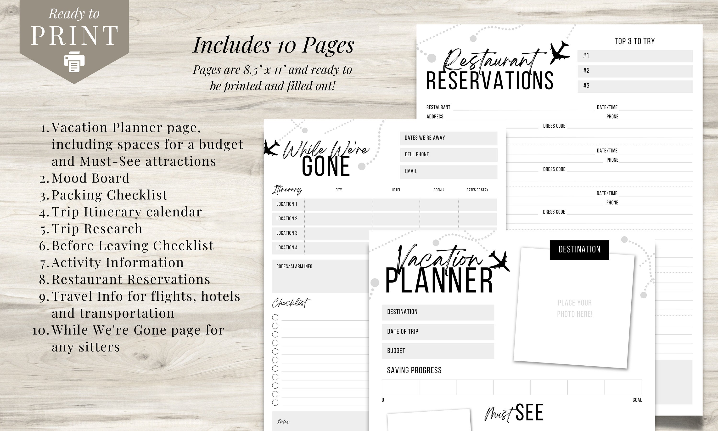 Vacation Planner Printable | Digital Itinerary Template | Packing List ...