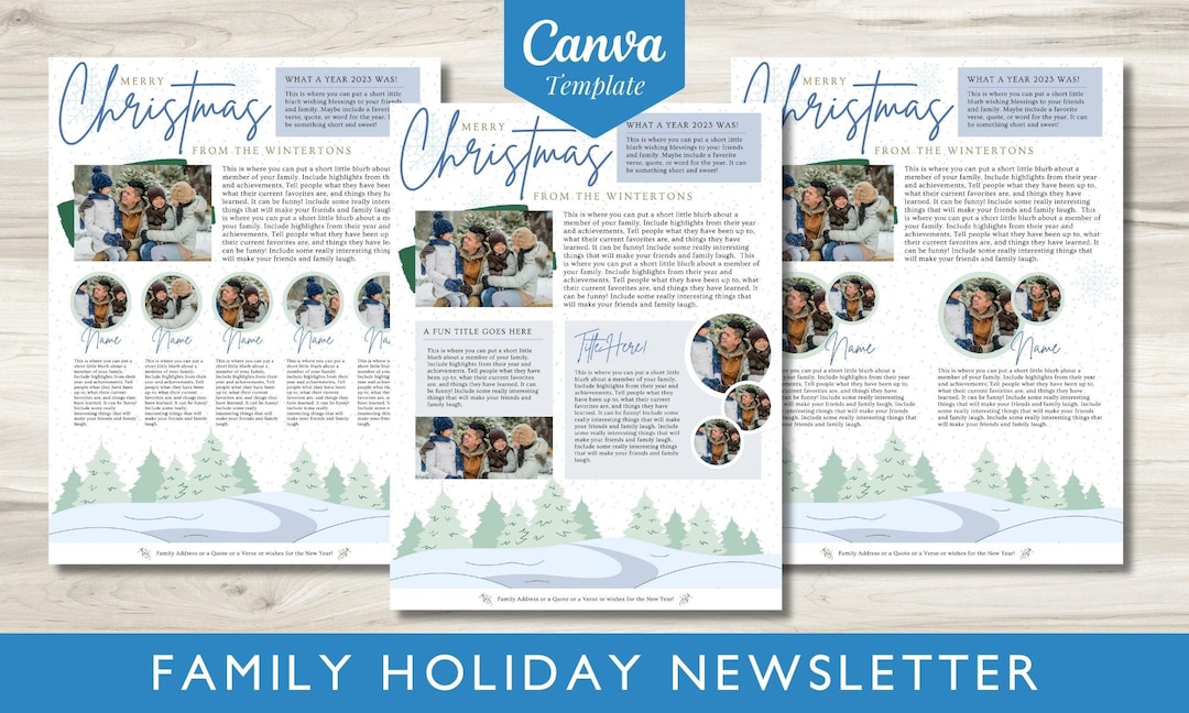 Winter Theme Family Christmas Newsletter Canva Template | Snow ...