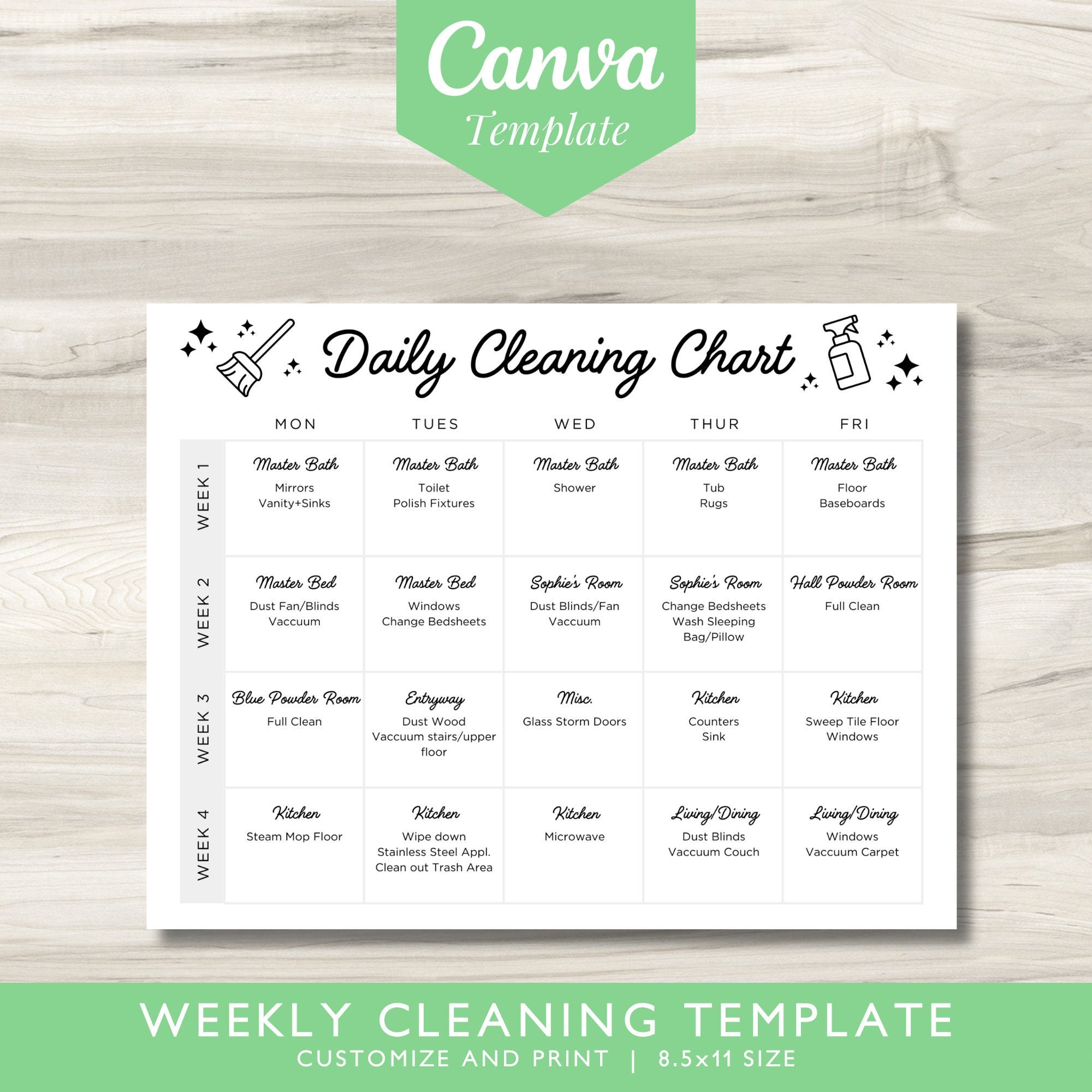 Chore Chart Digital Template Printable Letter Size | Simple Household ...