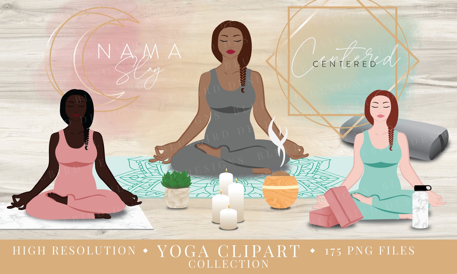 Yoga Clipart | Diverse Meditation Models | Yoga Text Graphics | Digital ...
