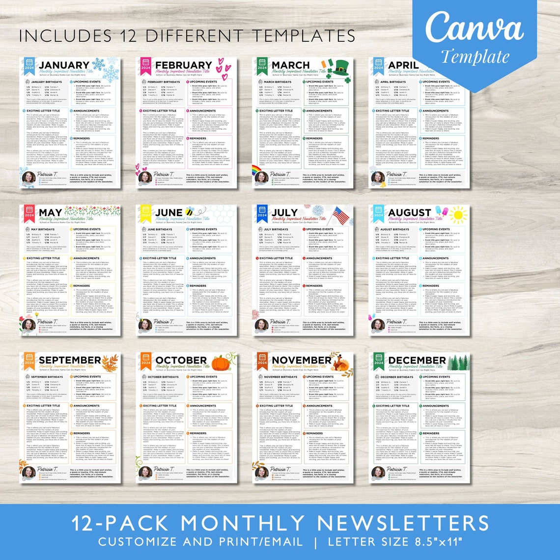 Monthly Calendar Newsletter Canva Template | School Newsletter Design ...