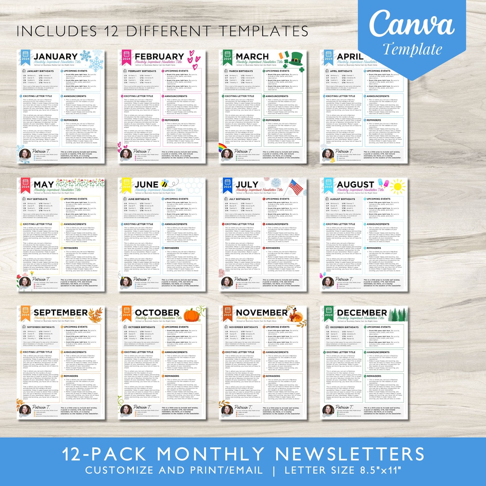 Monthly Calendar Newsletter Canva Template | School Newsletter Design ...