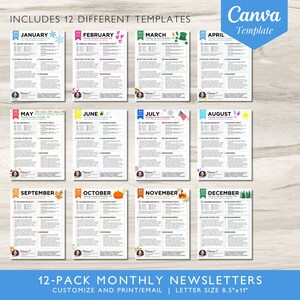 Monthly Calendar Newsletter Canva Template | School Newsletter Design ...