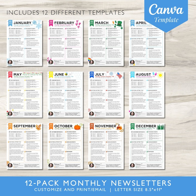 Monthly Calendar Newsletter Canva Template | School Newsletter Design ...