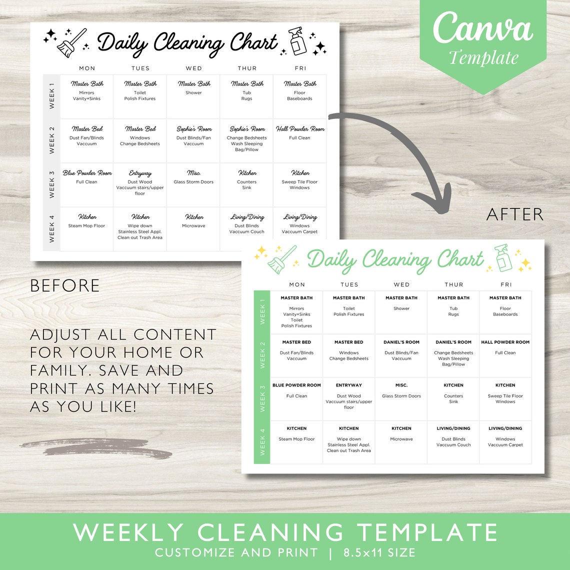 Chore Chart Digital Template Printable Letter Size | Simple Household ...
