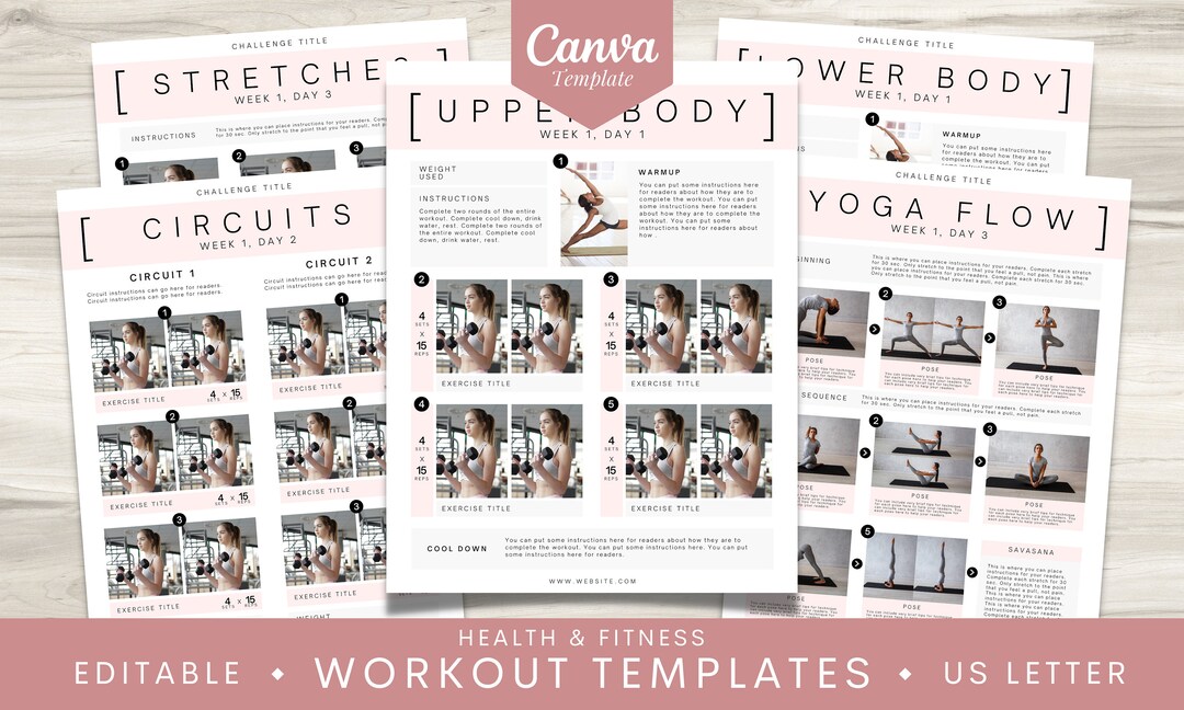 Editable Exercise Plan Canva Template | Digital Template Fitness Plans ...