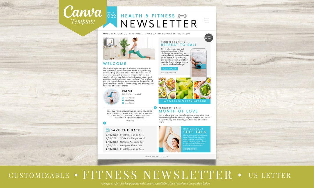 Health and Fitness Newsletter Canva Template | Editable Exercise Letter ...