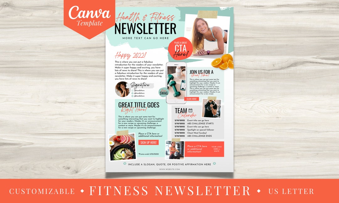 Health and Fitness Newsletter Canva Template | Editable Exercise Letter ...