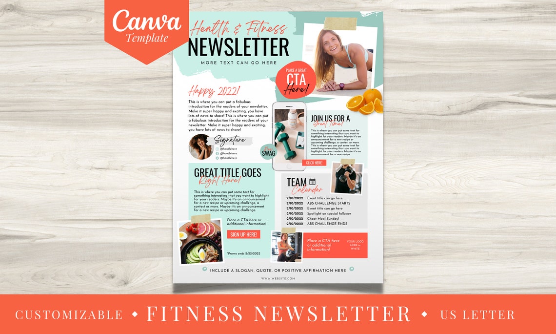 Health and Fitness Newsletter Canva Template | Editable Exercise Letter ...